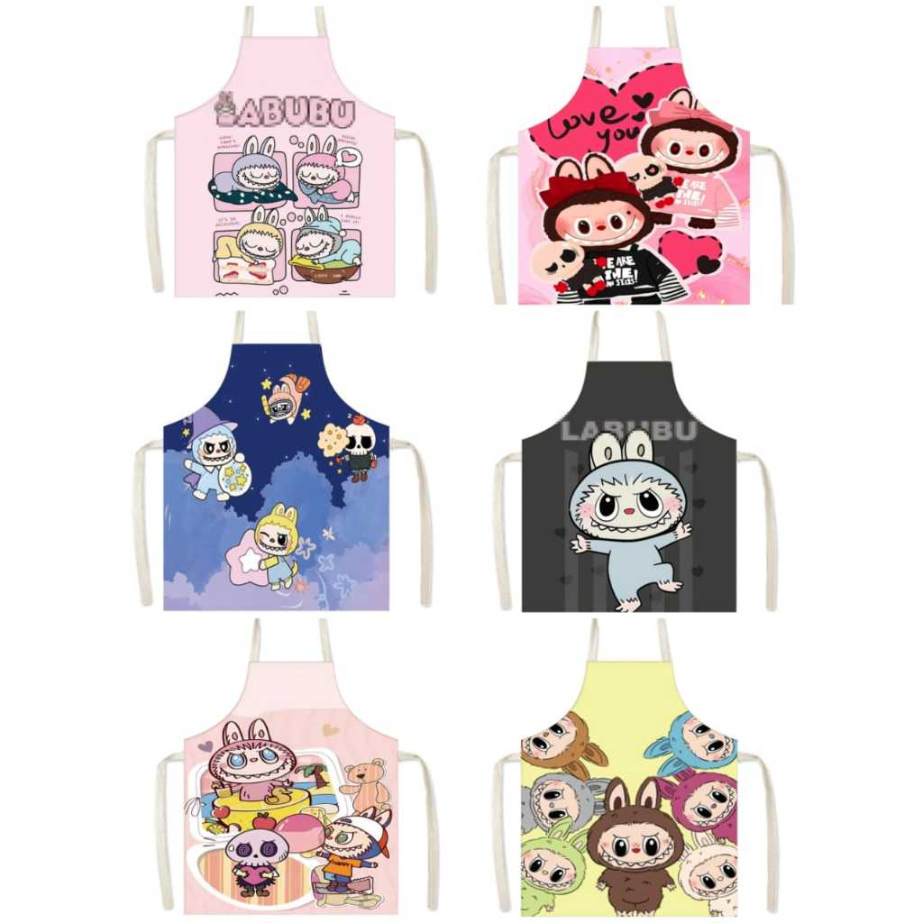 Labubu Kid Cotton Linen Apron 56*45cm Adorable Cute Children Cartoon ...