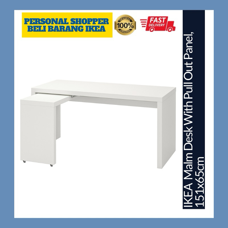 IKEA Malm Desk With Pull Out Panel 151x65cm Study Table White Corner ...