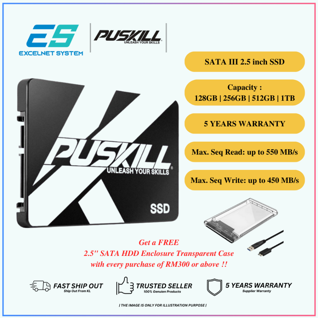 PUSKILL Solid State Drive SATA3 Hard Disk 128GB/256GB/512GB/1TB/2TB SSD ...