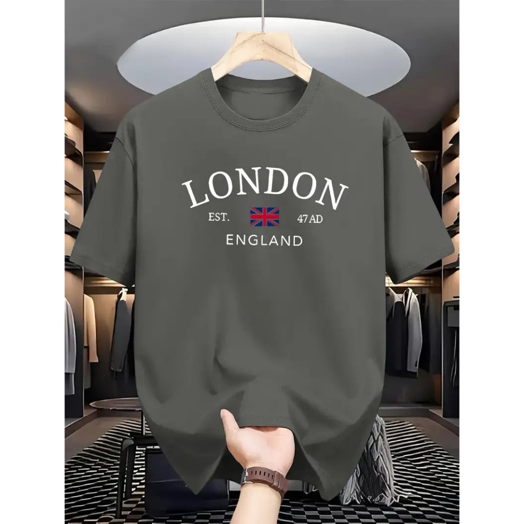 Kain Sejuk Cotton T-Shirt London England Print Men's Comfy Casual Short ...