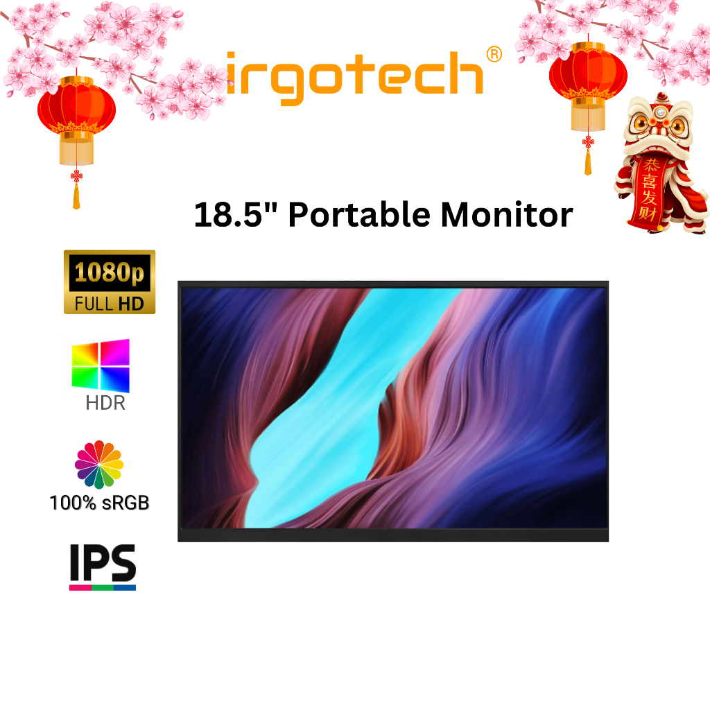IRGOTECH 18.5" FHD Portable Gaming Monitor HDMI USB C IPS Extended ...