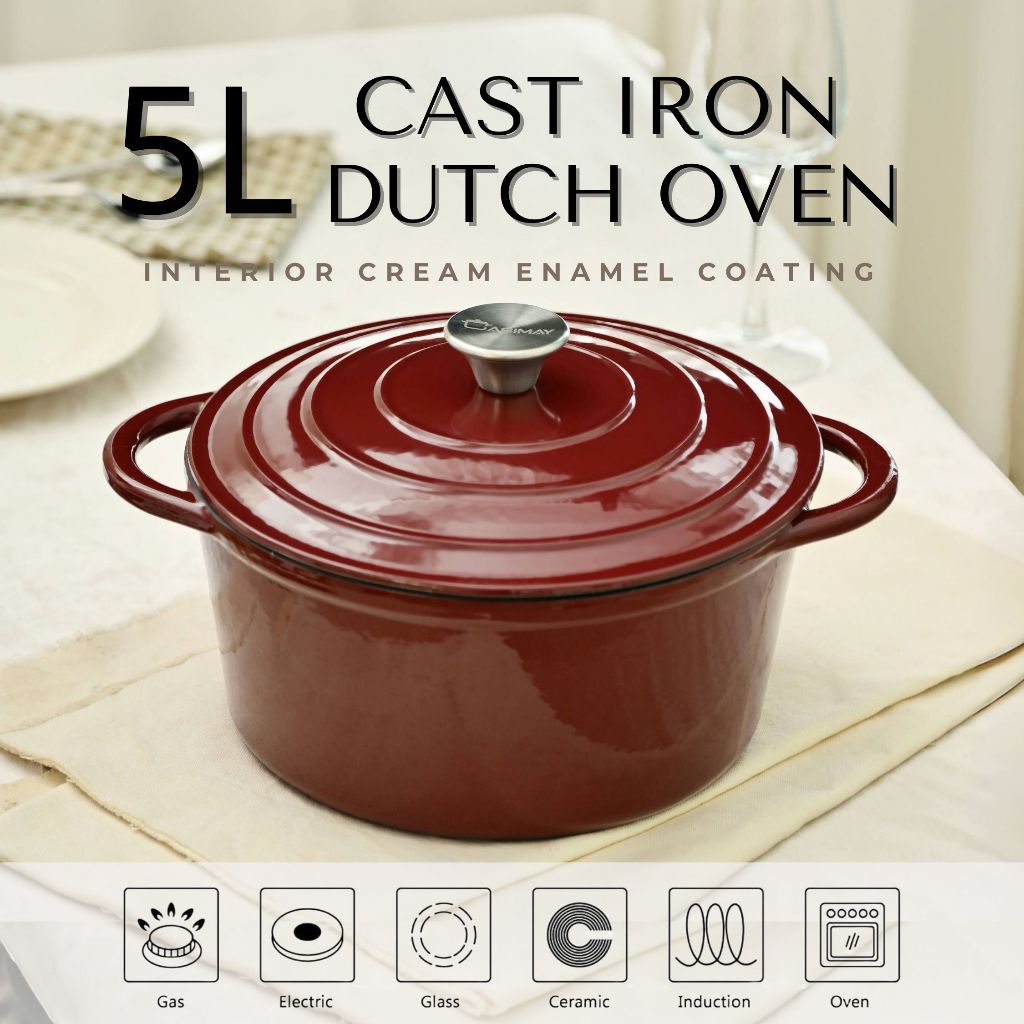 5L Enamel Cast Iron Pot Soup Pot Dutch Oven Sourdough Bread Casserole ...