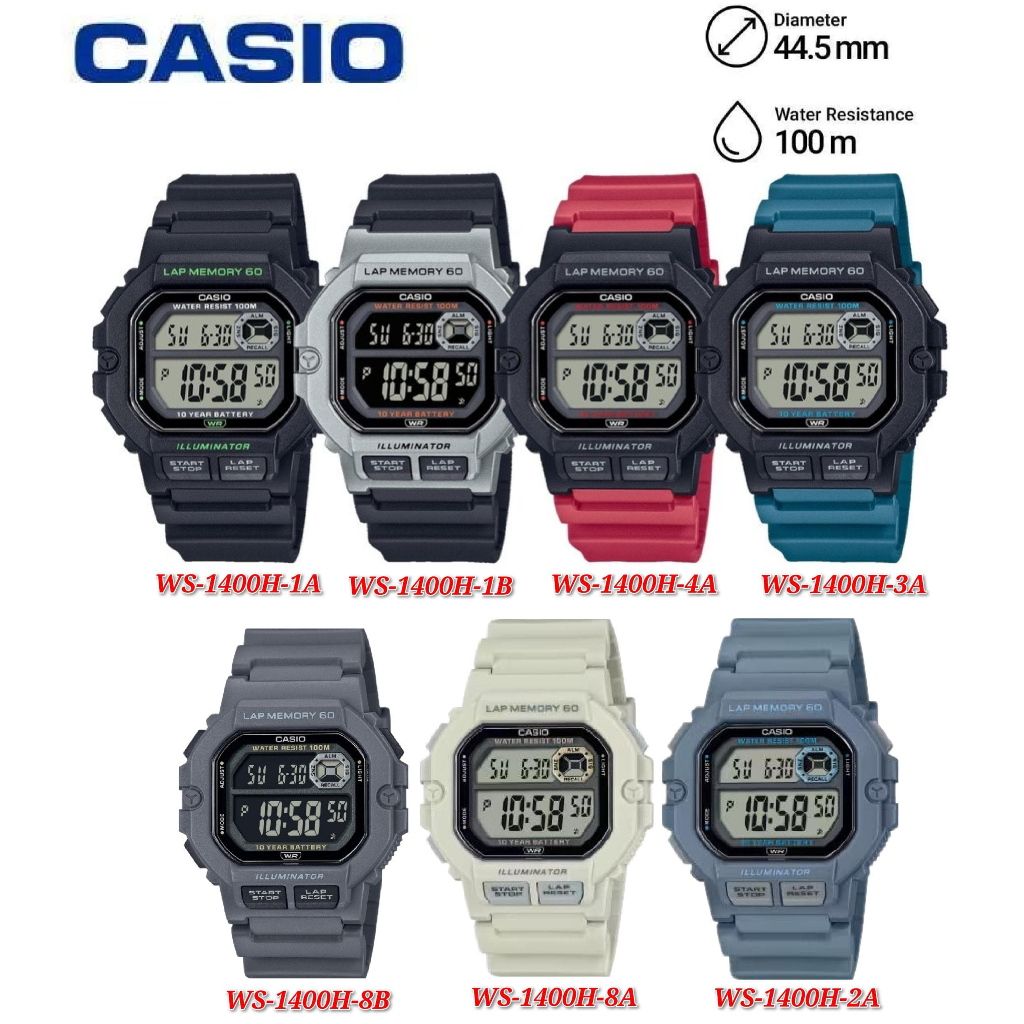 Casio WS-1400H Series Men's Sport Gear Digital with Resin Band Watch ...