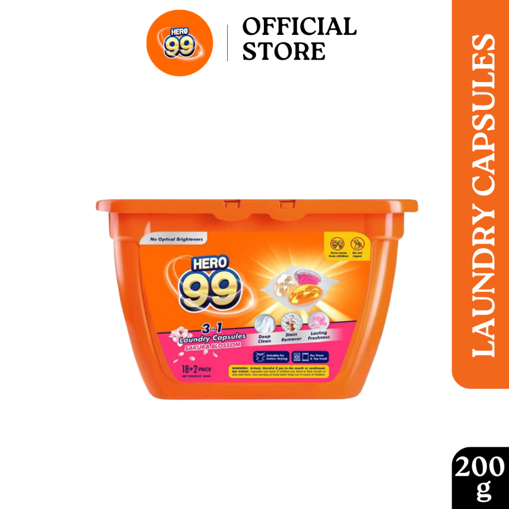 HERO 99 3IN1 LAUNDRY DETERGENT CAPSULES - SAKURA BLOSSOM 200G | Shopee ...