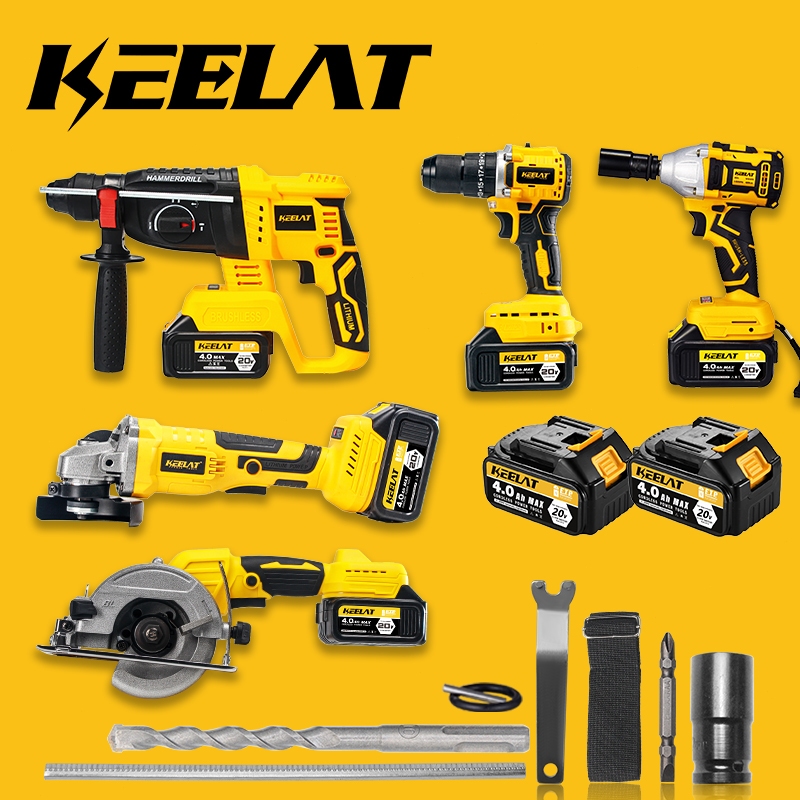 KEELAT 5 in 1 Brushless Cordless Combo Drill Set Impact Wrench Gun ...