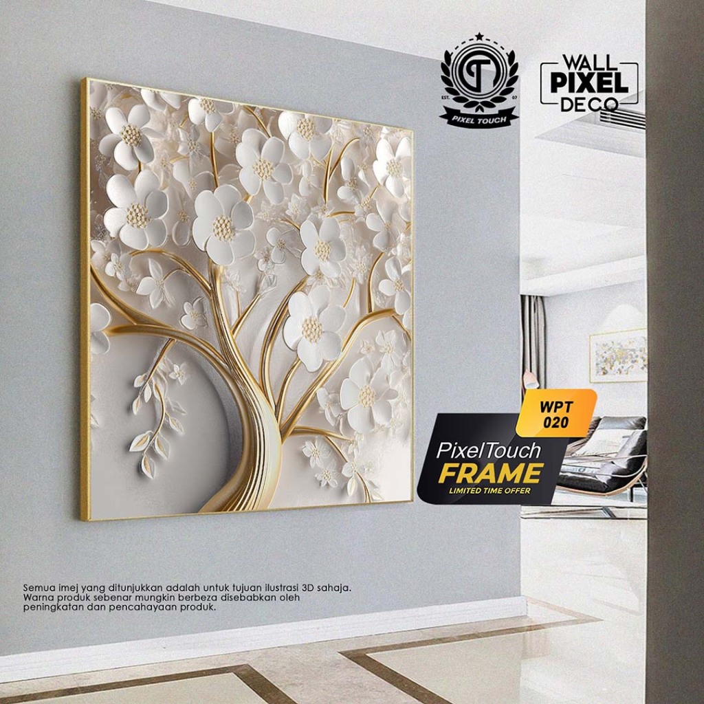 Frame FLOATING WHITE FLOWER LEAVES Design Moden Gambar Hiasan Dinding ...