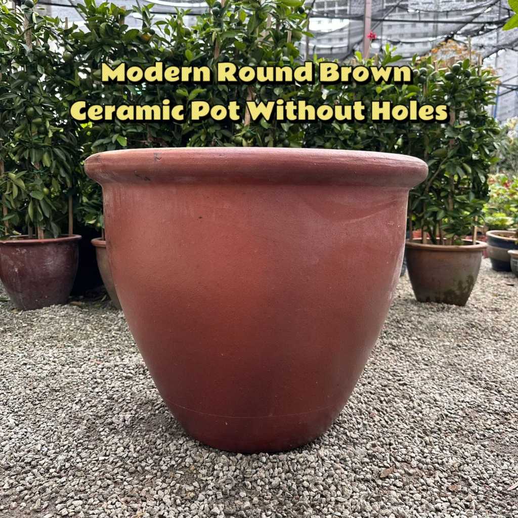 GPS Green Plant Society XTRA Large Round Brown Ceramic Pot Without Hole ...