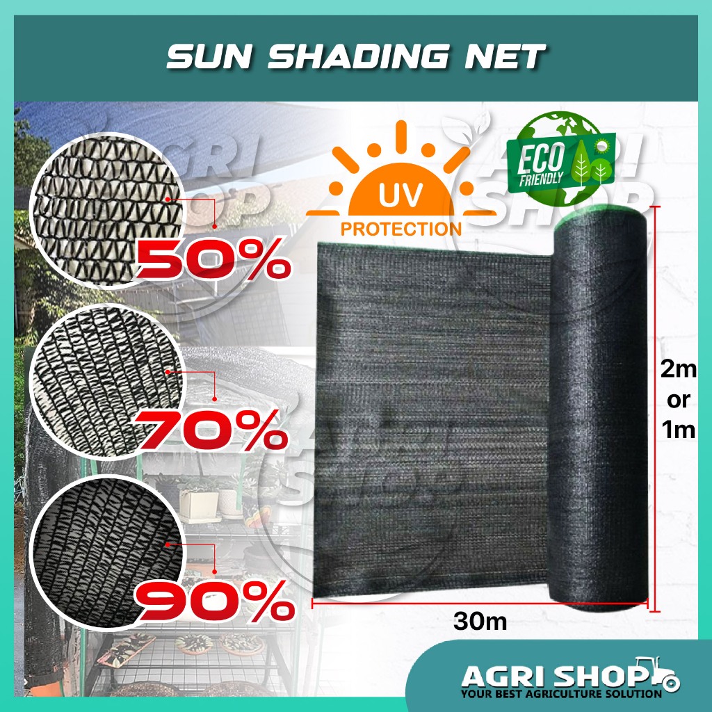 Agrishop HDPE Sun Shading Net Anti-UV (Black) 1m/2m x 30m (50%/70%/90% ...