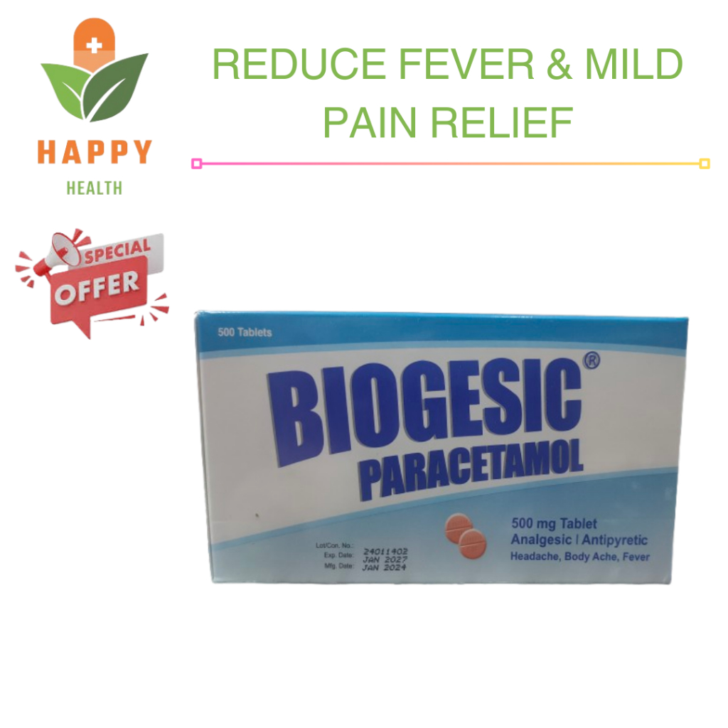 [ Exp 1/2027 ] BIOGESIC PARACETAMOL 500MG 20'S ( 25 strips X 20 tablets ...