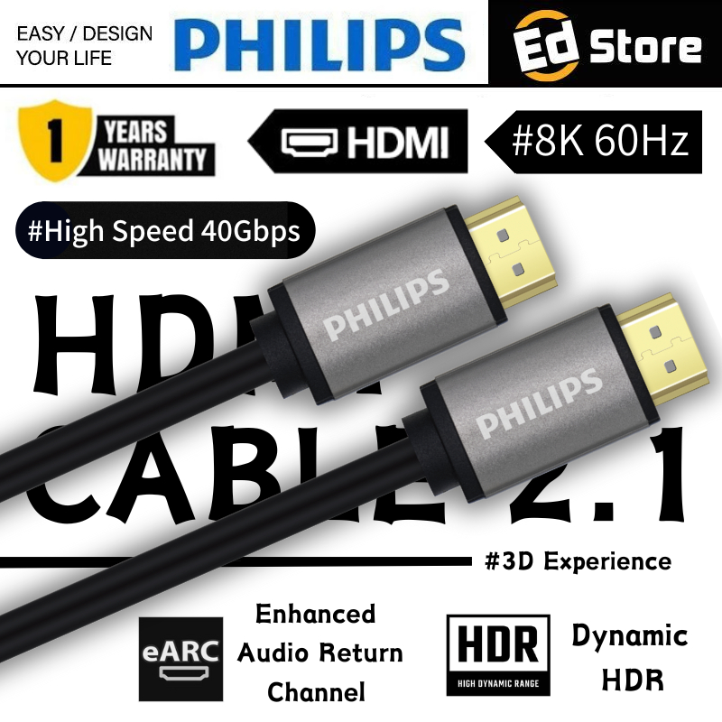 [ BEST SELLER ] PHILIPS HDMI cable with Ethernet HDMI 2.1 | 8K 60Hz ...
