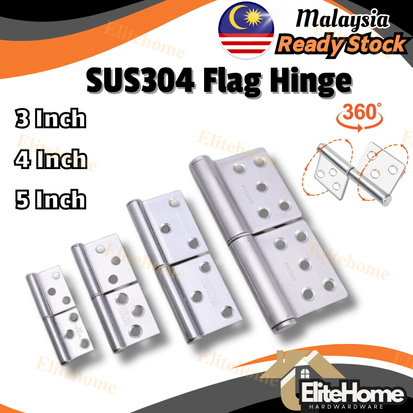 Elitehome (1 Pair) 3''/4''/5'' SUS304 Stainless Steel Flag Hinge 360 ...
