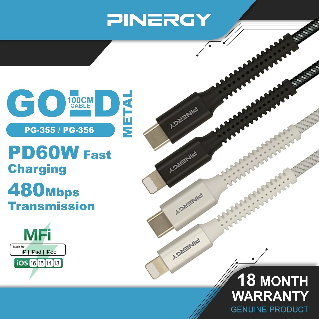 PINERGY MFI USB-C To FRUIT PD-Fast Charge MFI CableWith IOS (60W x 1M ...