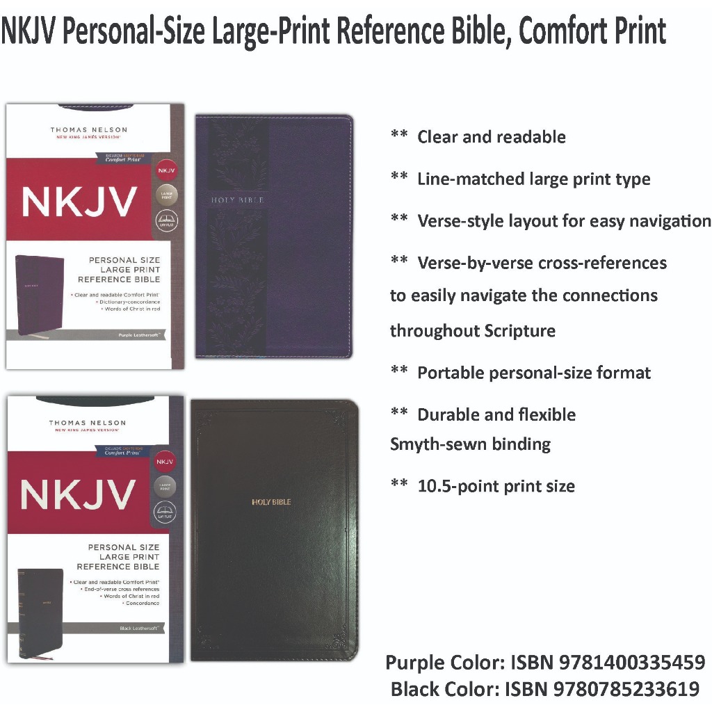 NKJV Personal-Size Large-Print Reference Bible, Comfort Print 10.5 POINT TEXT SIZE * Leathersoft ...