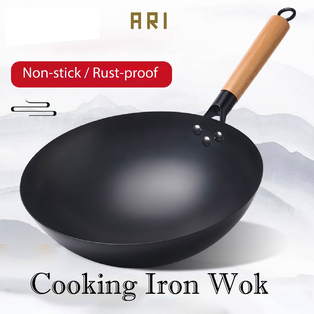 ARI High Quality Iron Wok No Chemical No Coating Wok nonstick Carbon Steel Wok Induction ...