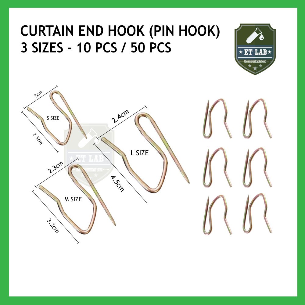 10 PCS 50 PCS CURTAIN PIN HOOK END HOOK METAL PIN-ON / 168 END HOOK ...