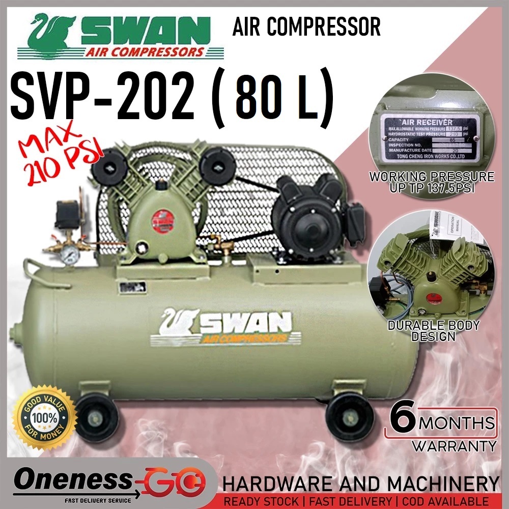 ''SWAN'' AIR COMPRESSOR 2HP - 80 Litre -230V (SVP-202) | Shopee Malaysia