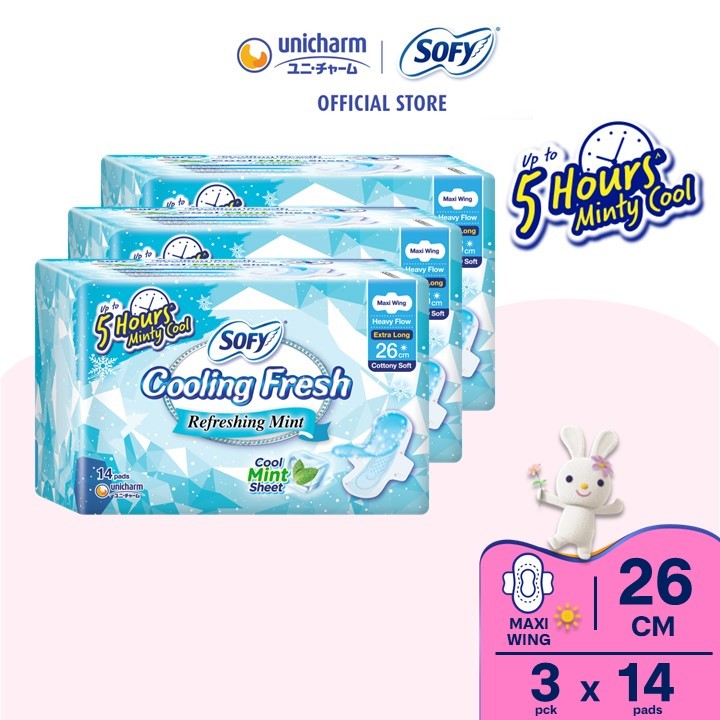SOFY Cooling Fresh Day Maxi Wing Sanitary Pad 26cm 14pcs (3 Packs ...