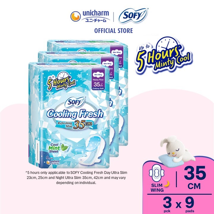 SOFY Cooling Fresh Night Slim Wing Sanitary Pad 35cm 9pcs (3 Packs ...