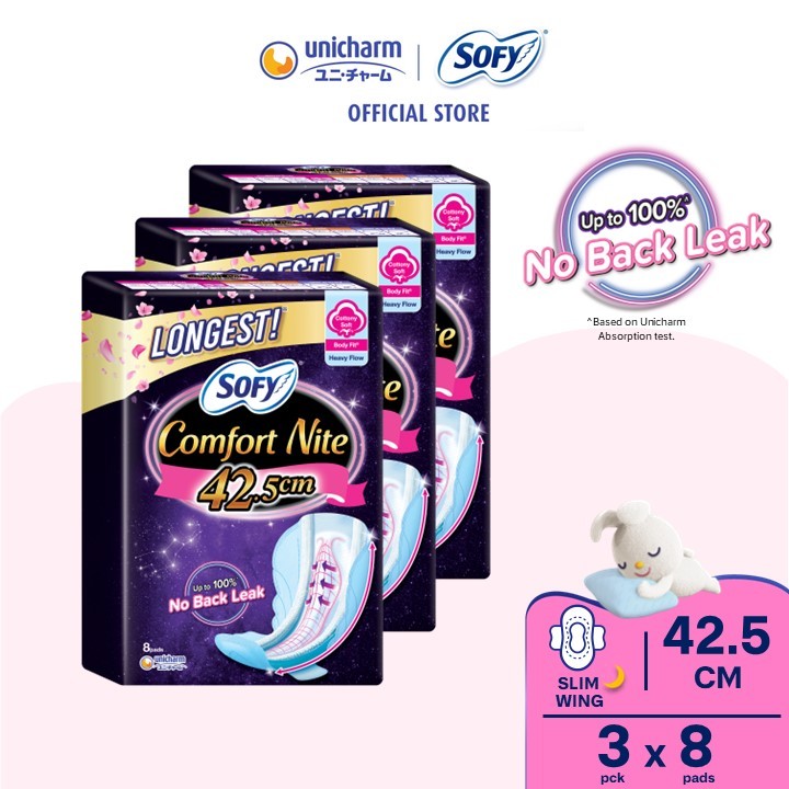 SOFY Comfort Nite Body Fit Cottony Soft Night Slim Wing Sanitary Pad 42.5cm 8pcs (3 Packs ...