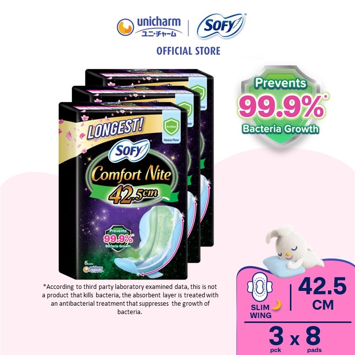 SOFY Comfort Nite Anti Bacterial Cottony Soft Night Slim Wing Sanitary ...