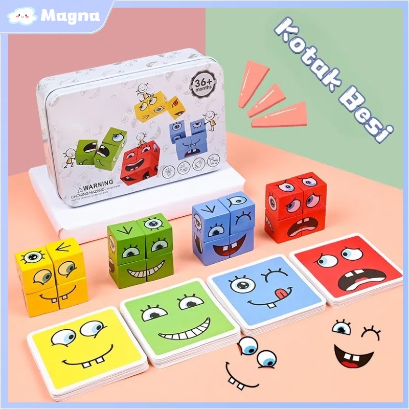 [Ready] Face Change Rubik Cube Building Block Expression Wooden Puzzle ...