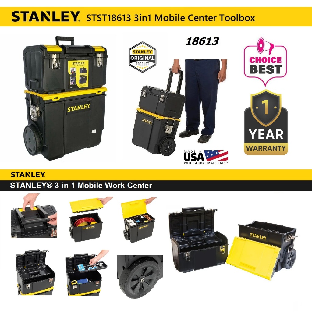 Stanley 45cm / 18-in (3-in-1) Detachable Mobile Tool Box Work Center ...