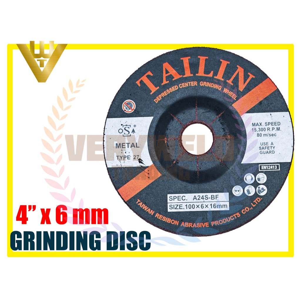 VERYWELD TAILIN Grinding Disc Mata Canai 4" x 6 x 16mm x 1pc | Shopee ...