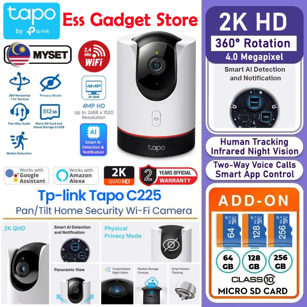 TP-Link Tapo C225 2K QHD 4MP Pan/Tilt Home Security Wi-Fi Camera Smart AI Detection Motion ...