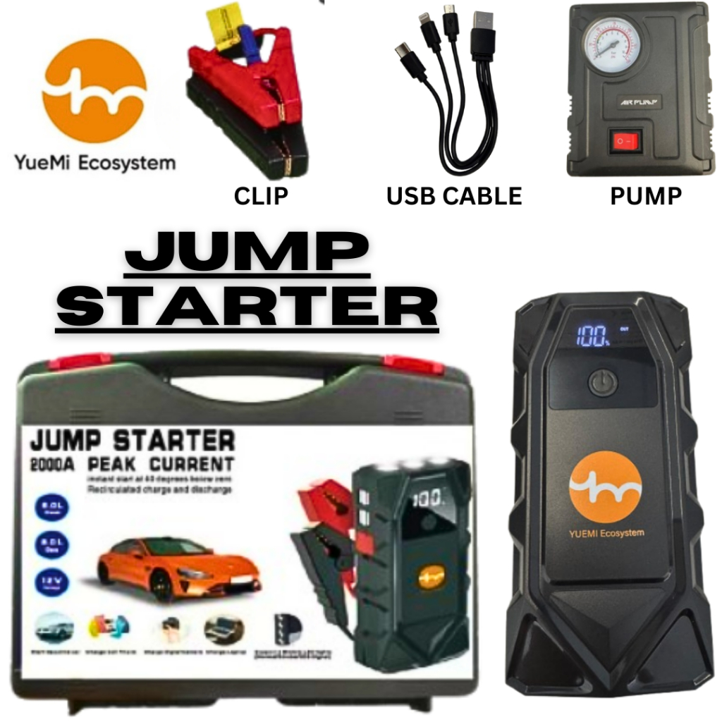 Rechargeable Car Jump Starter With Tire Pump Pam Tayar Jumper Elektrik ...