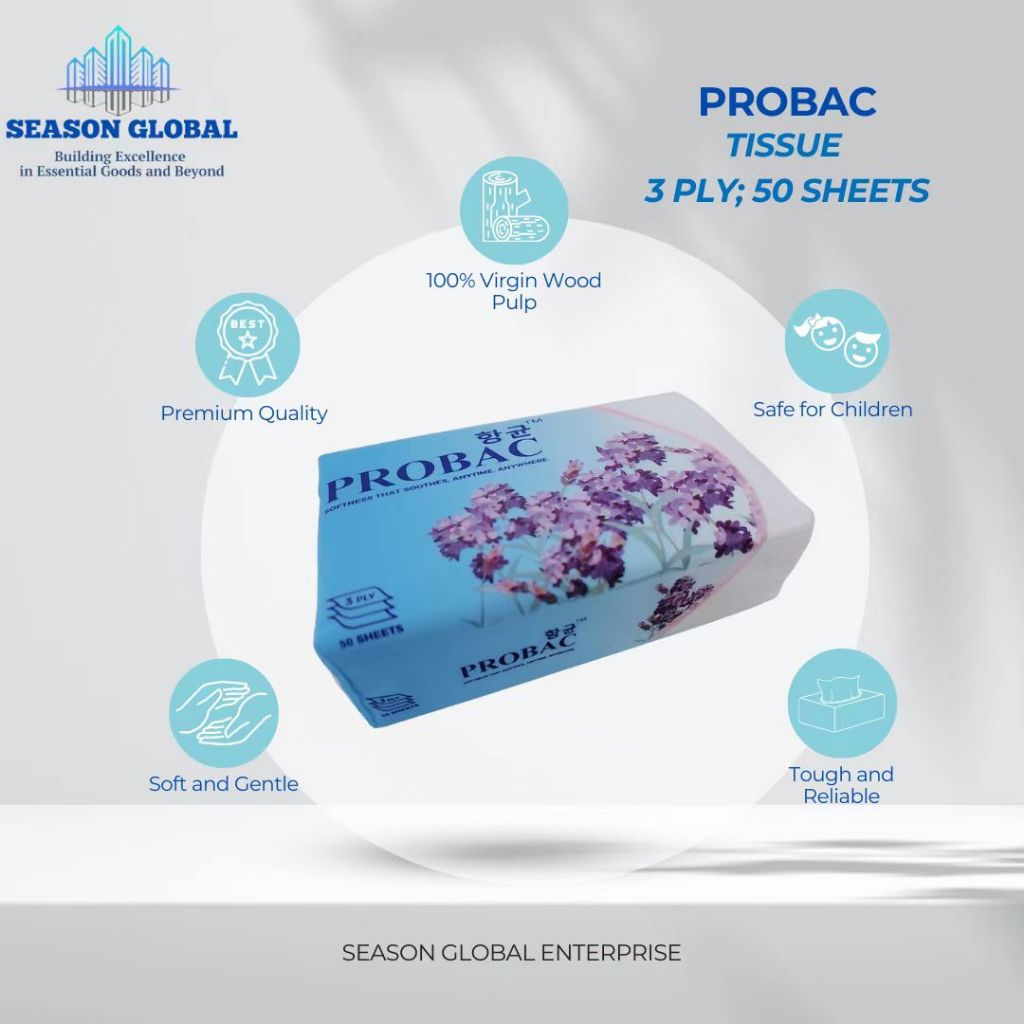 6 Packs 3-Ply Probac Premium Quality Tissue Paper (50 Sheets) 6 Pek ...