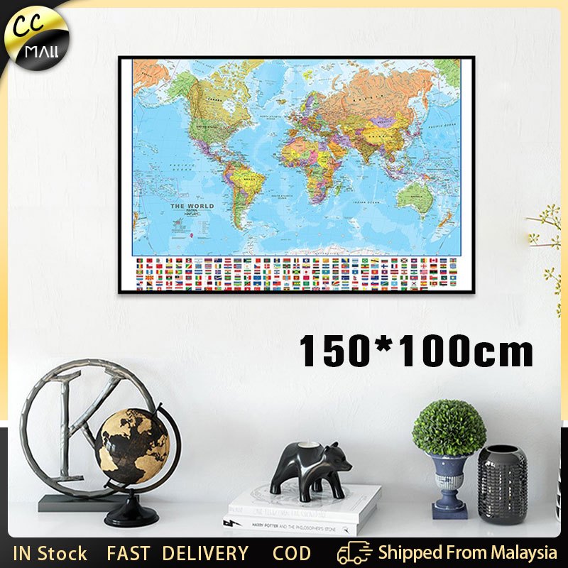 150*100cm World Map Educational Map Large Poster Prints Wall Hanging ...
