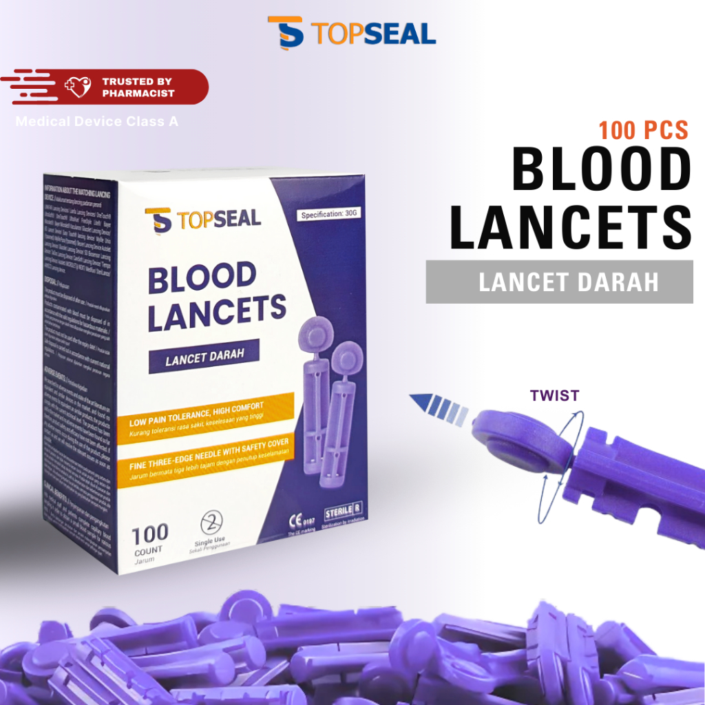 TOPSEAL Medical Grade Sterile Blood Lancet Round 30g 100pcs EXP11/2029 ...