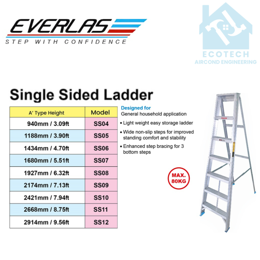 EVERLAST Single Sided Aluminium Ladder | Shopee Malaysia