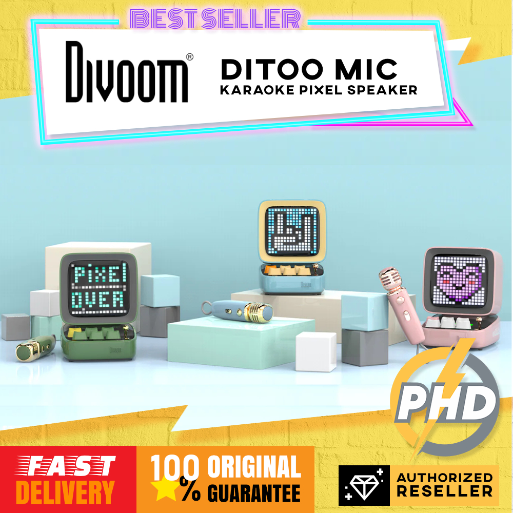 Divoom Ditoo Mic Pixel Art Bluetooth Speaker with Microphone [Karaoke Mode/Customizable Pixel ...