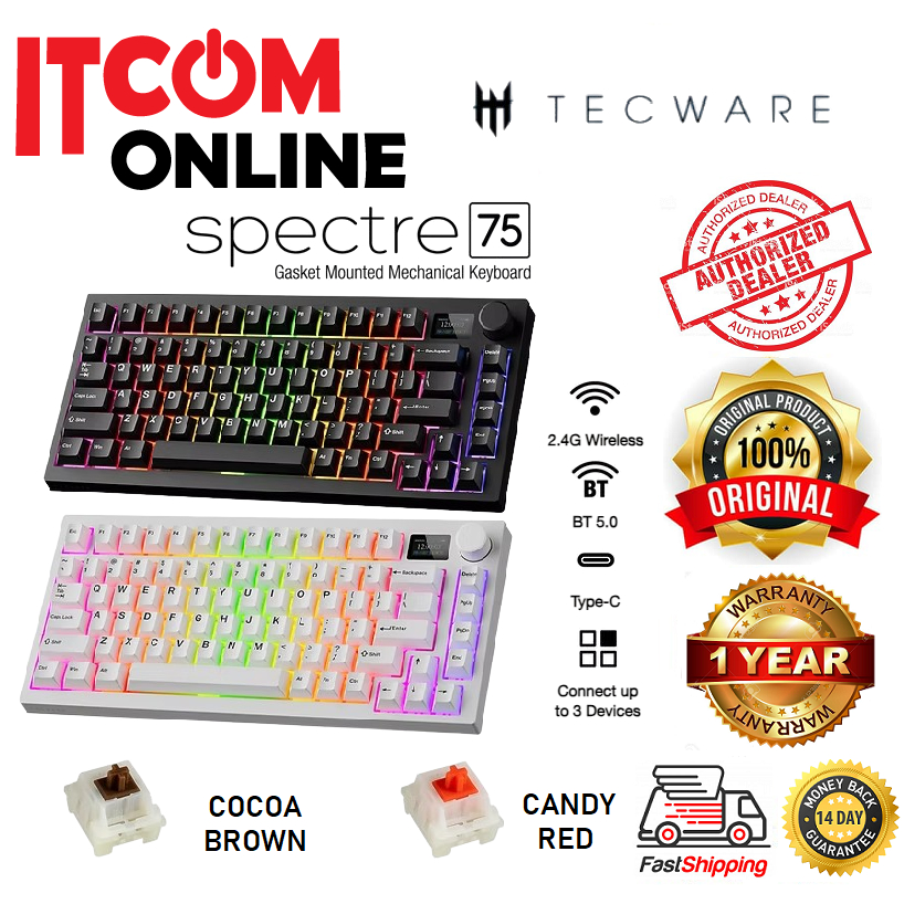 TECWARE SPECTRE75 TRI-MODE MECHANICAL BLUETOOTH WIRELESS KEYBOARD ...
