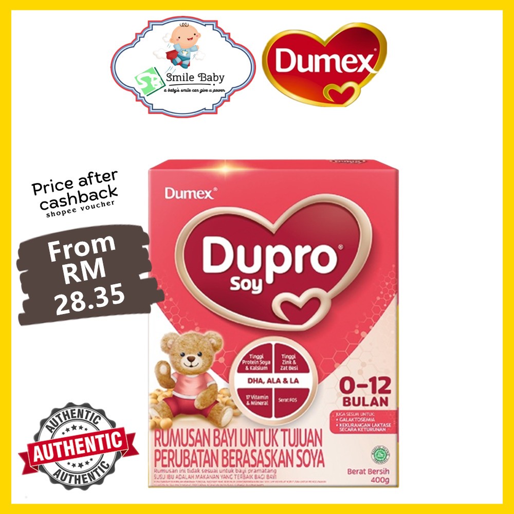 From RM28.35 after cashback* Dumex Dupro Soy 400g (0-12 months) Exp:02/2025 | Shopee Malaysia