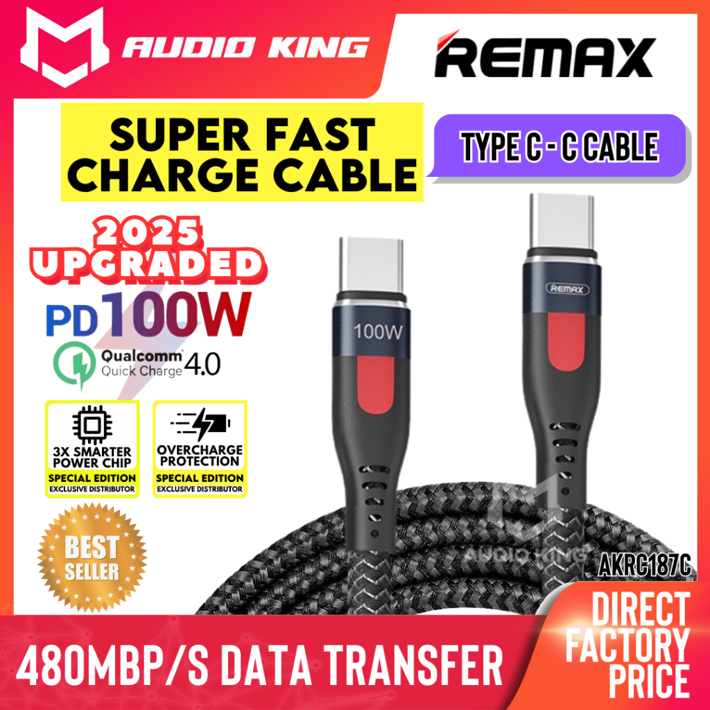 REMAX Turbo Fast Charging Laptop Type C To Type C 100W 5A Cable Data ...