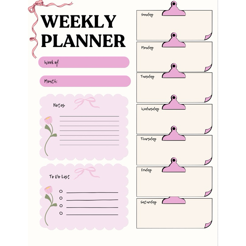 Pink Weekly Planner: Elegant PDF & Canva Template for Organized Weeks ...