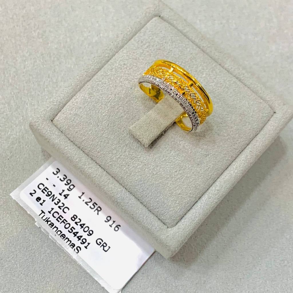TukangemaS cincin emas 916 fashion diamond cut chrom gold jewelry 22k ...