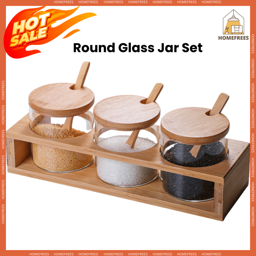 Round Glass Storage Jar with Bamboo Lid Set-Set Balang Kaca Bulat ...