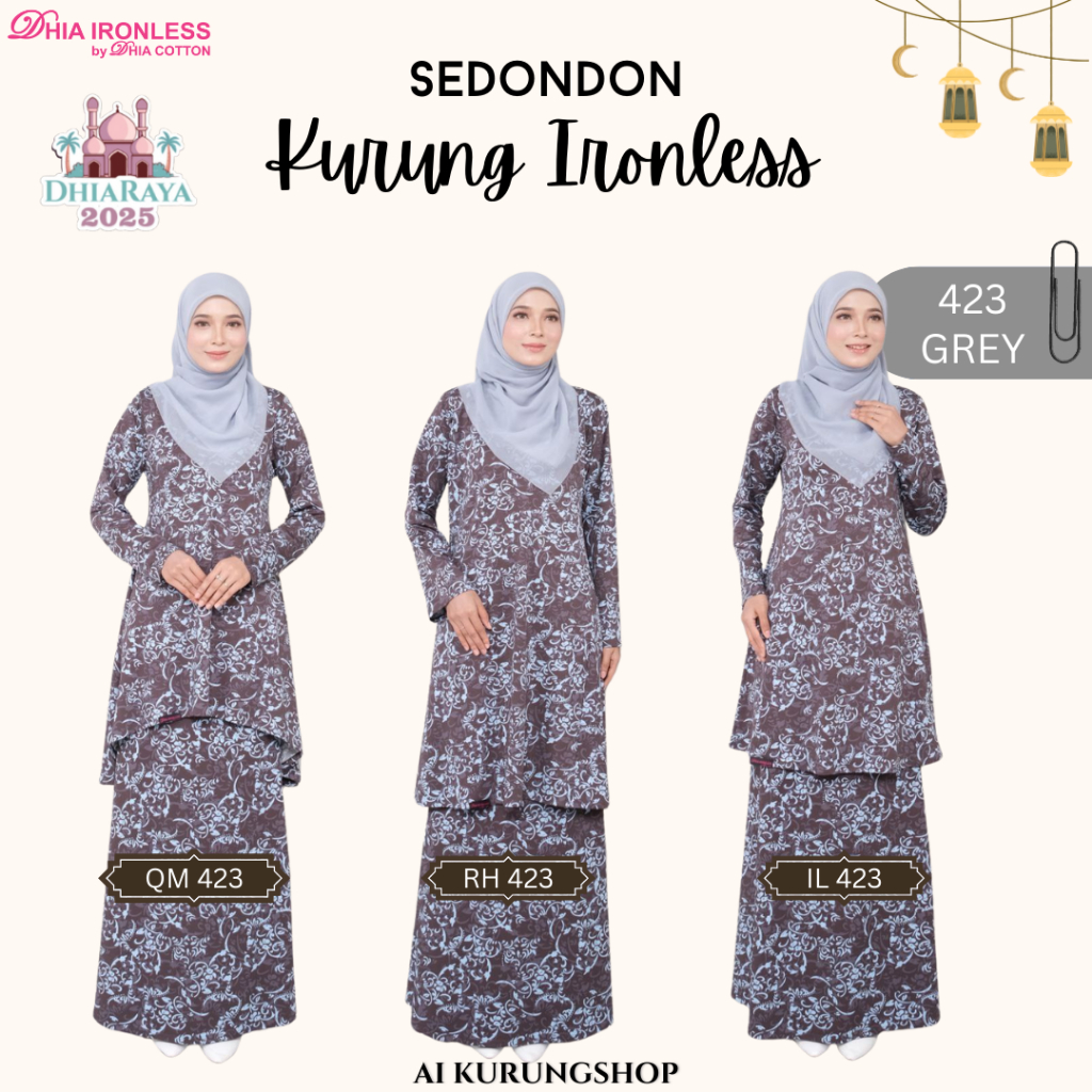 Raya 2025 Set 423 Grey Sedondon Kurung Ironless | Shopee Malaysia
