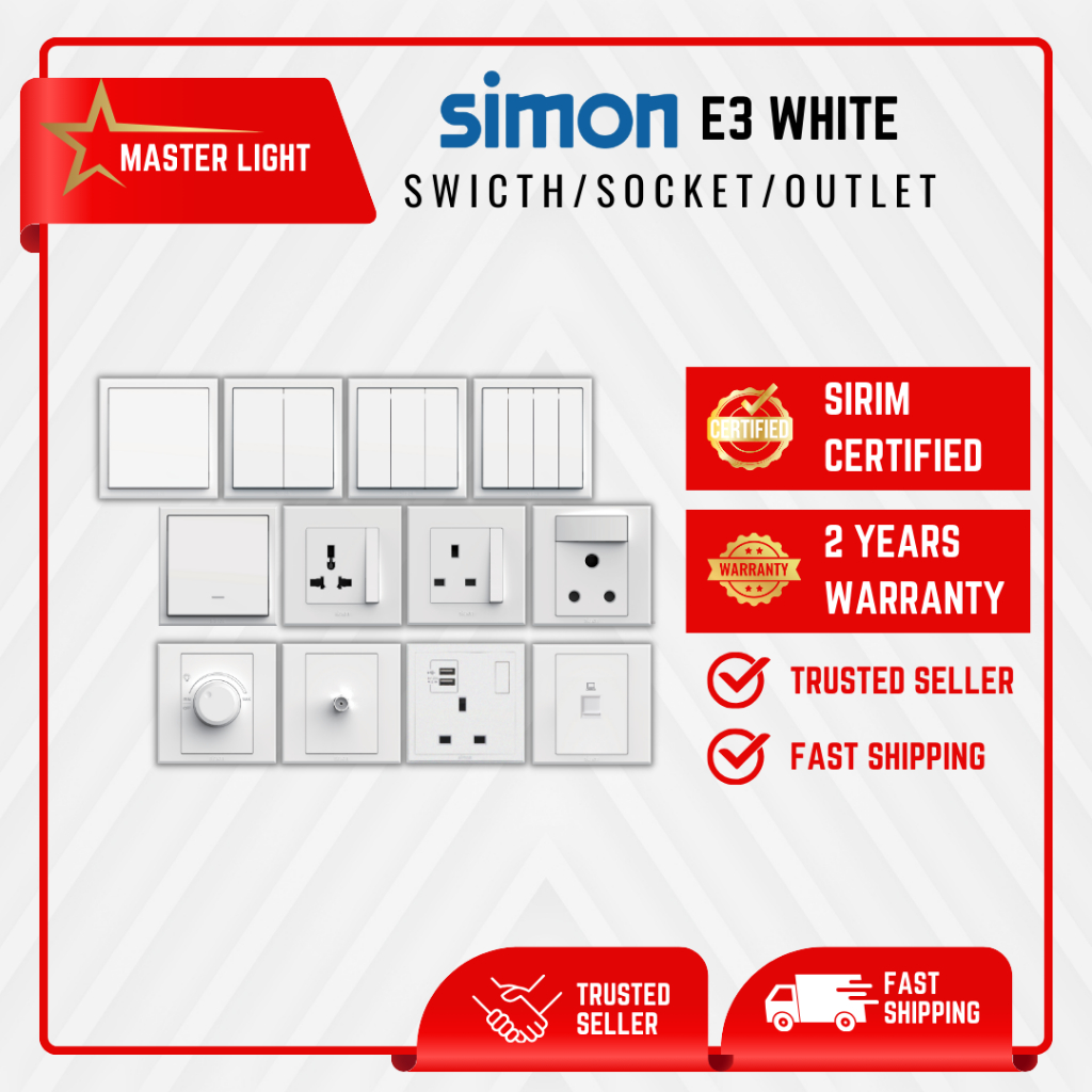 [Sirim] SIMON E3 White Switch / Switches Socket Outlet Frameless Design ...