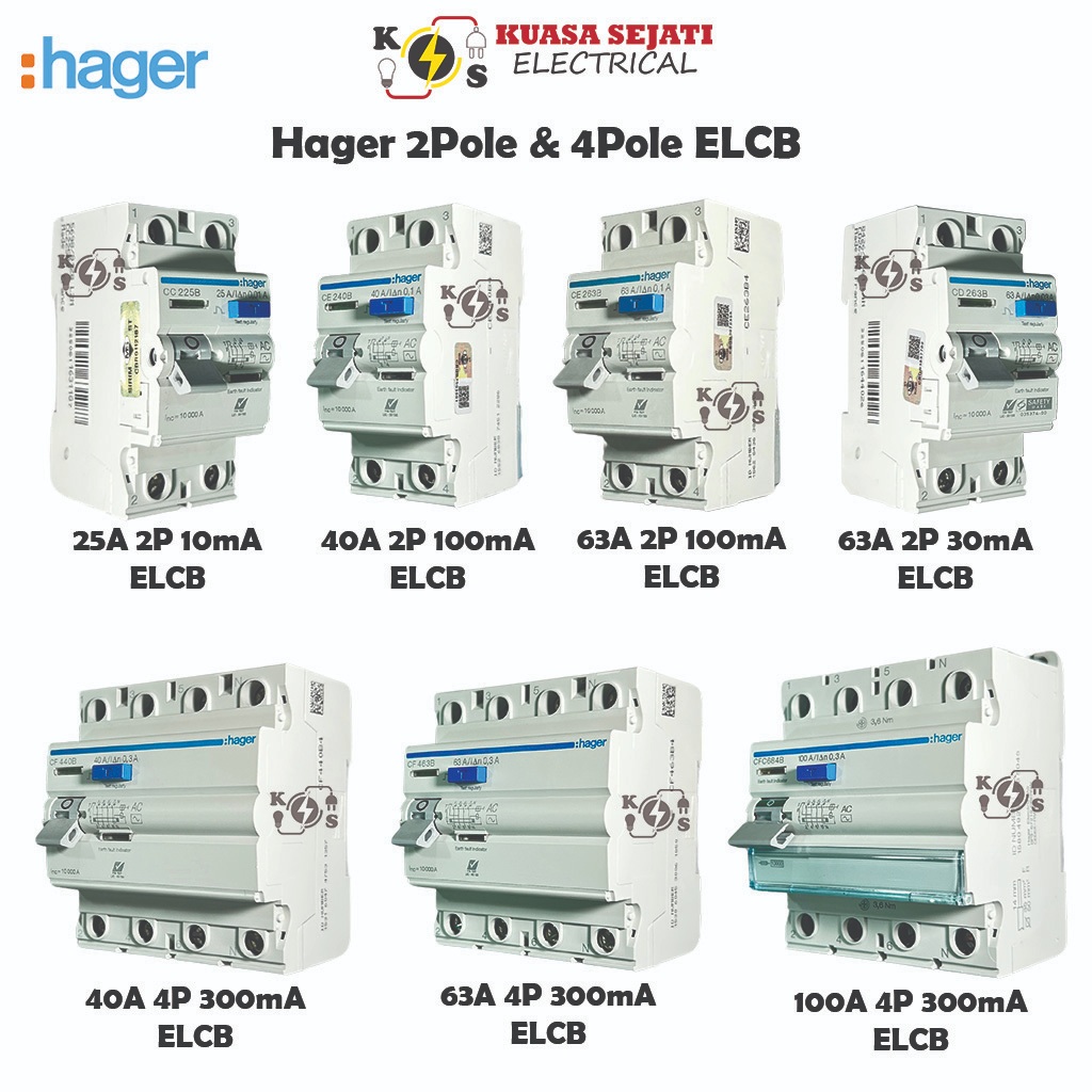Hager RCCB / ELCB 25A / 40A / 63A / 100A 2P / 4P 10mA / 30mA / 100mA / 300mA RCCB | Shopee Malaysia