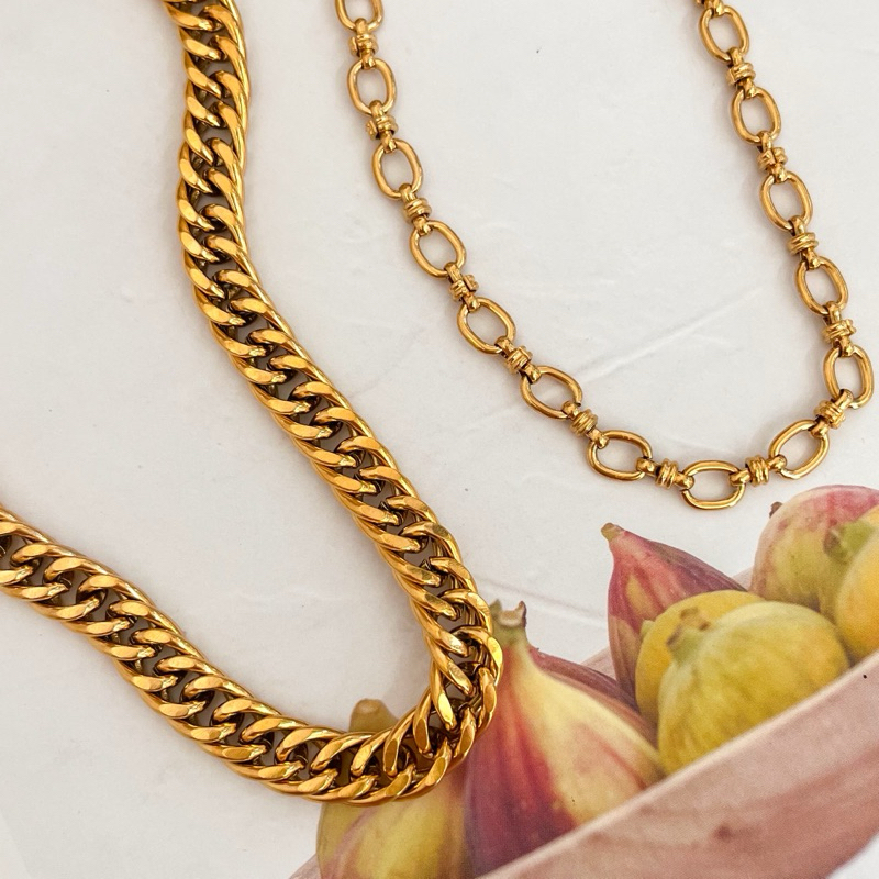 Stainless steel gold link DIY chain no ending/ Double braided Cuban ...