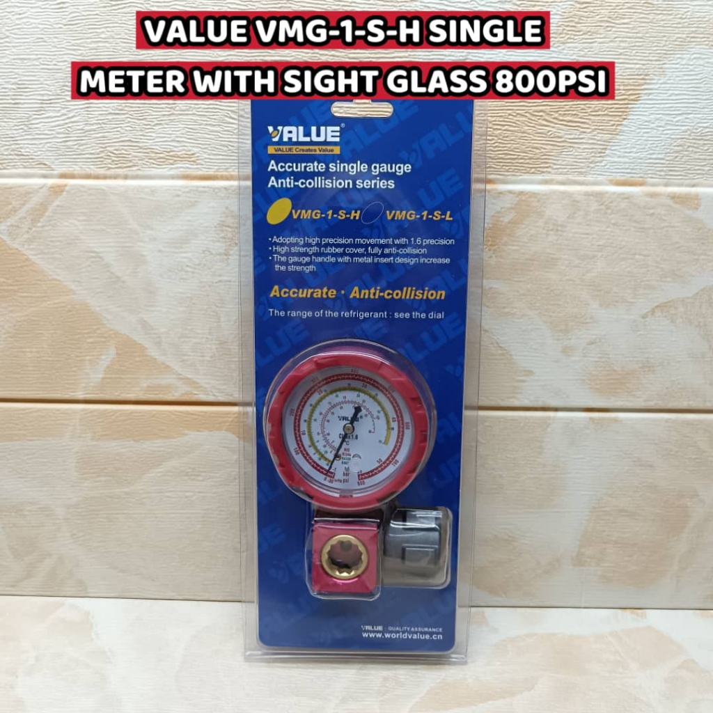 VALUE VMG-1-S-H single gas meter with sight glass 30-800psi high pressure manifold gauge aircond ...