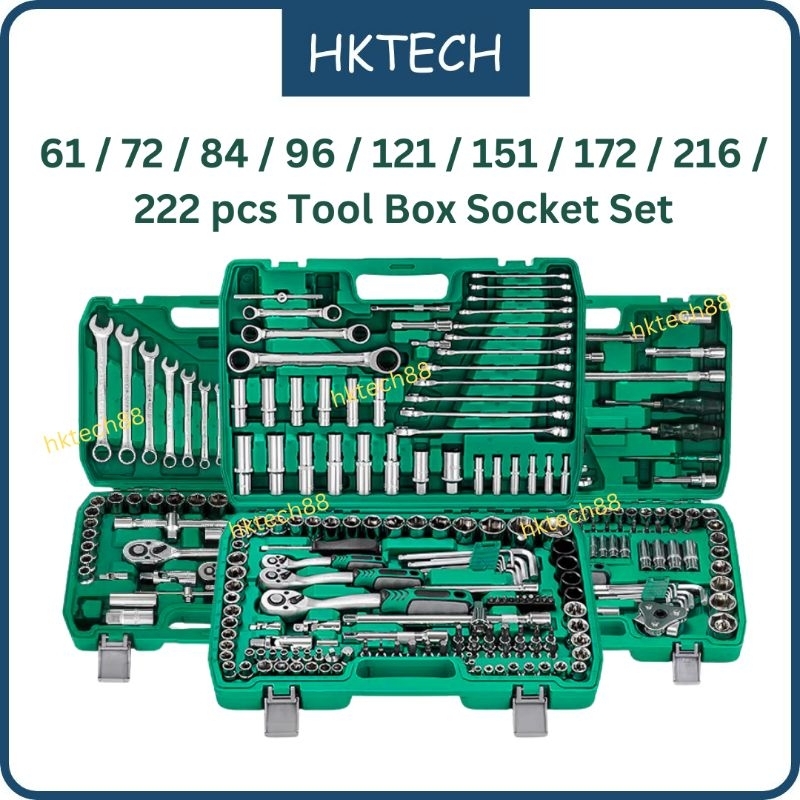 [HKTECH] 61/82/94/121/151/172/216/222 pcs Tool Set | Socket Spanner Ratchet Wrench Box Tool Set ...