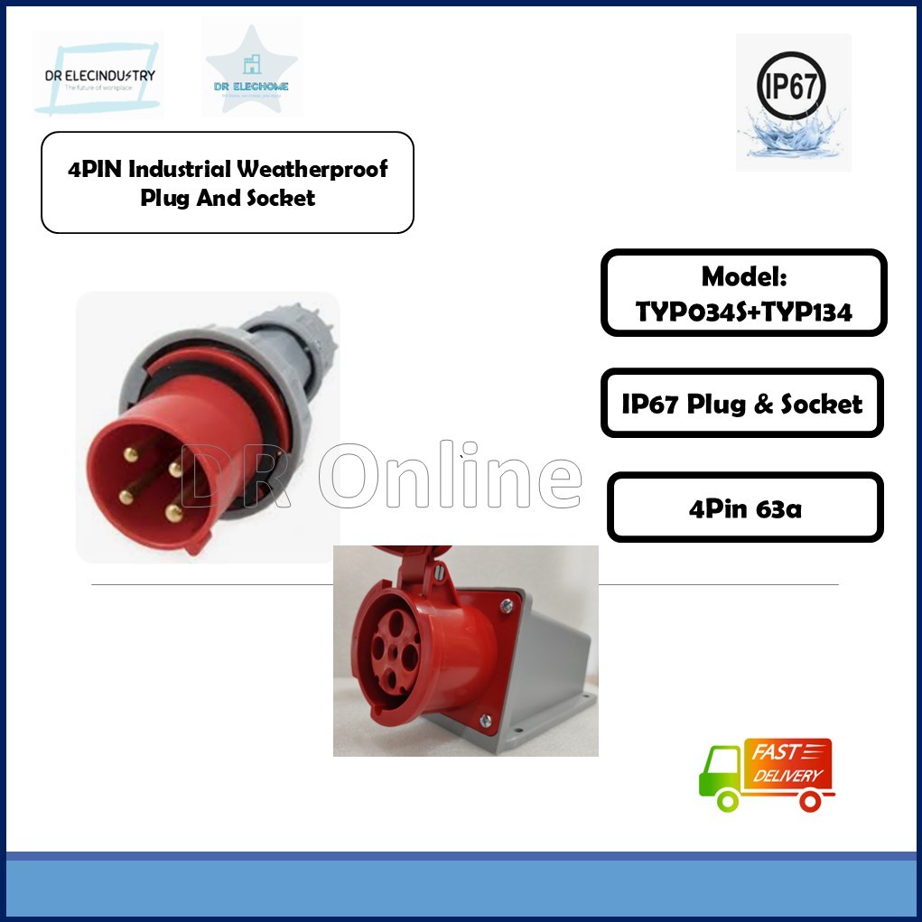 Industrial Wall Socket And Plug 4PIN 63A TYP034S/TYP134 | Shopee Malaysia