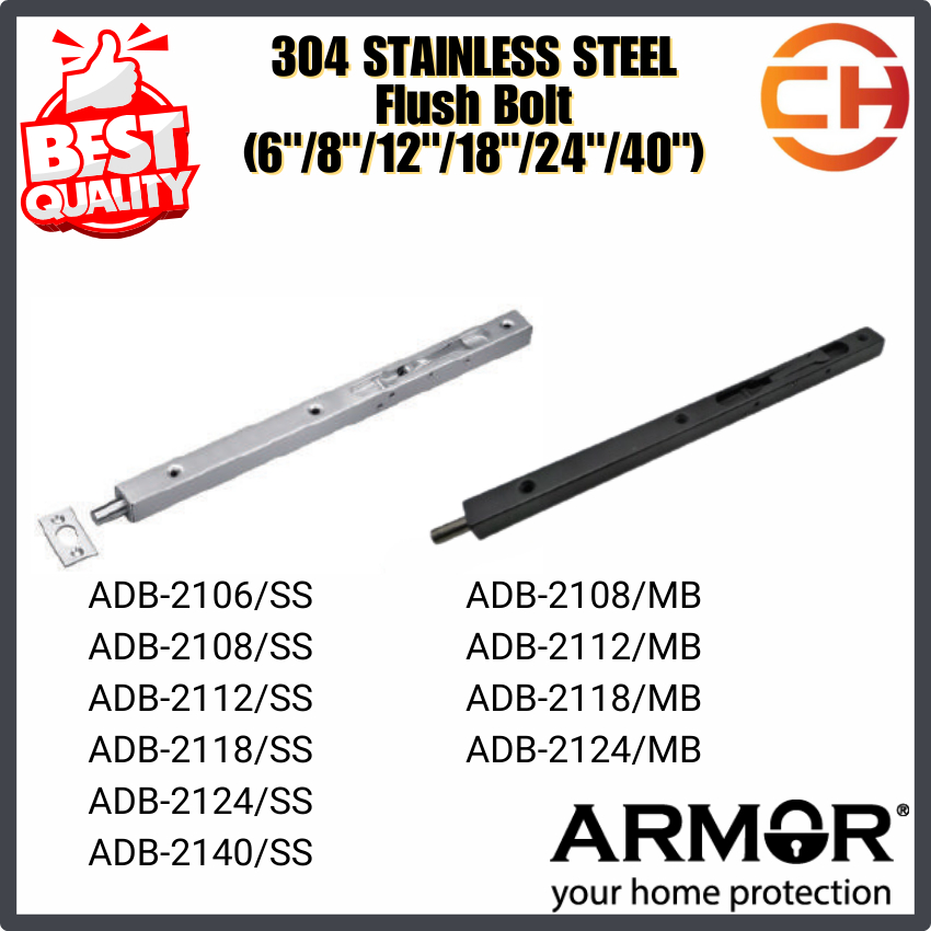 ARMOR 304 Stainless Steel Box Type Flush Bolt 6"/8"/12"/18"/24"/40 ...