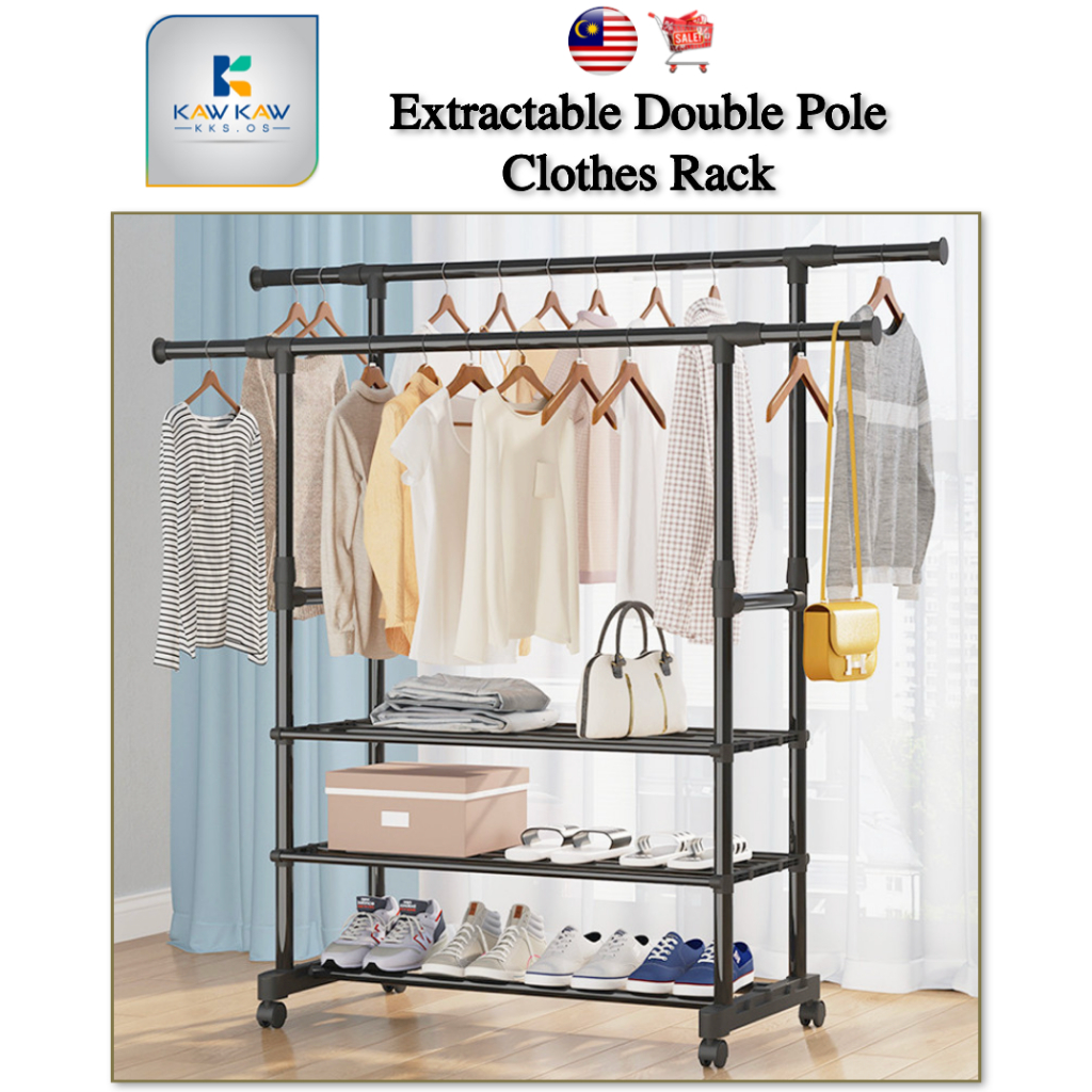 𝐊𝐊𝐒 𝐄𝐱𝐭𝐫𝐚𝐜𝐭𝐚𝐛𝐥𝐞 𝐃𝐨𝐮𝐛𝐥𝐞 𝐏𝐨𝐥𝐞 𝐂𝐥𝐨𝐭𝐡𝐞𝐬 𝐑𝐚𝐜𝐤 🚚 Cloth Pants Hanging Drying ...