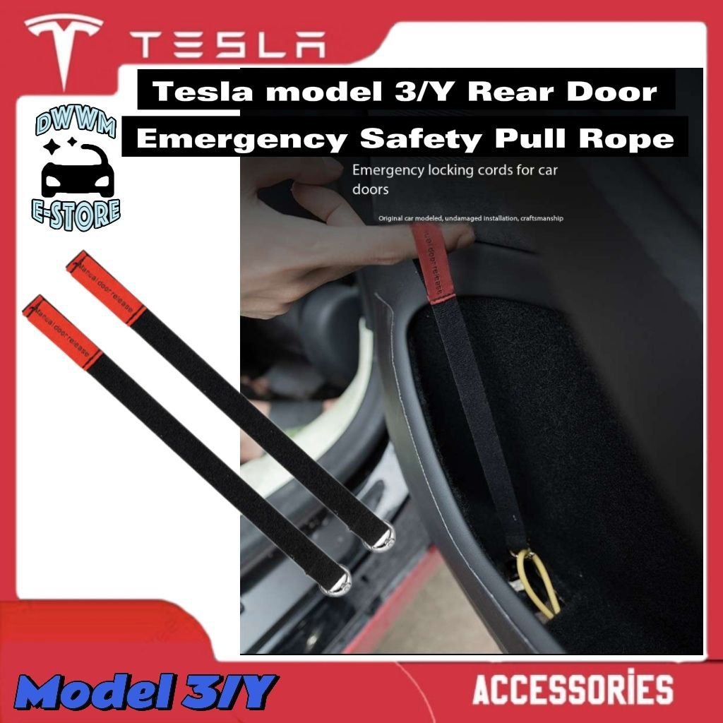 Tesla Model 3/Y Rear Door Emergency Safety Pull Rope Mechanical Unlock ...